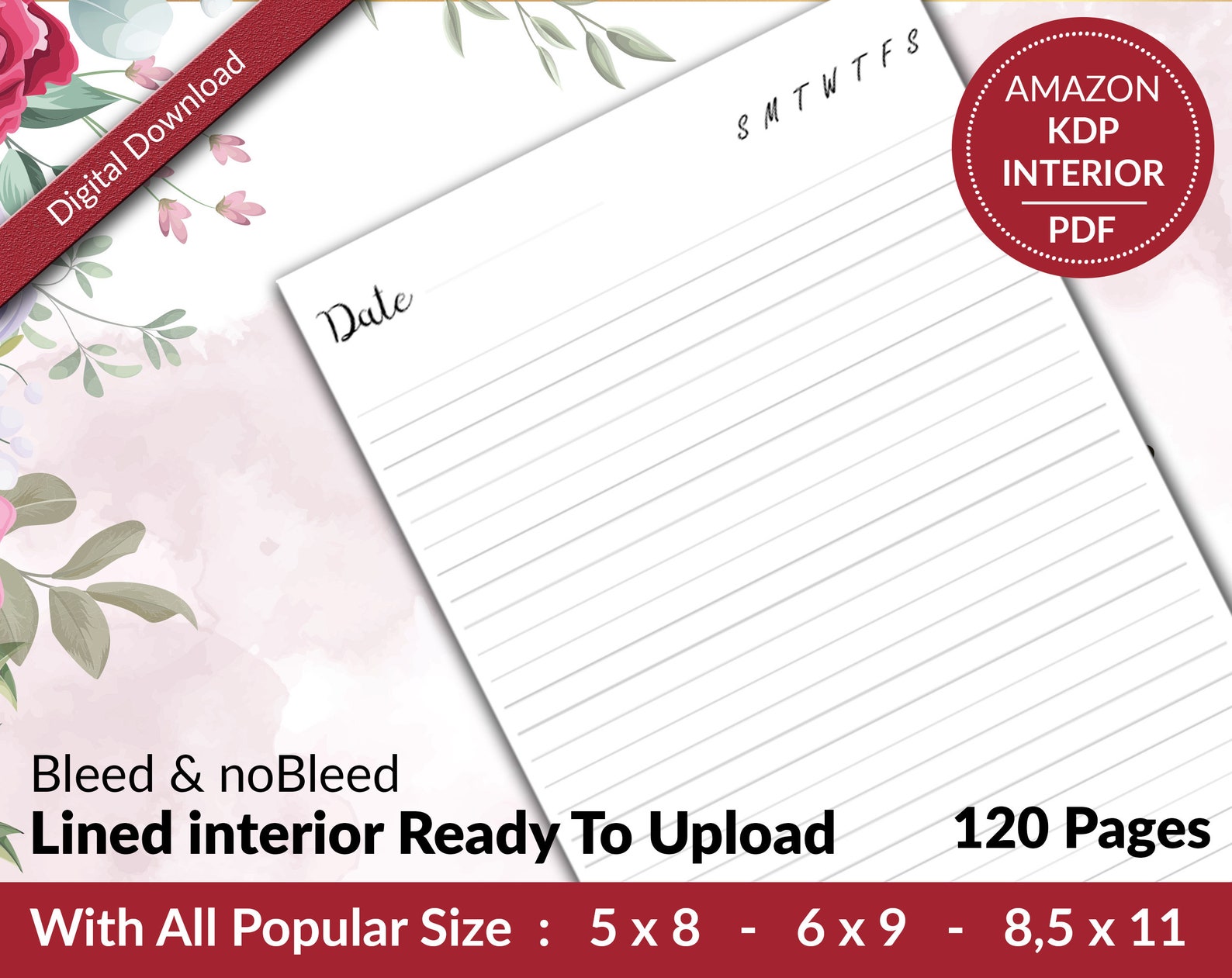 Lined Pages Journal 120 Pages Ready to Upload PDF Commercial - Etsy