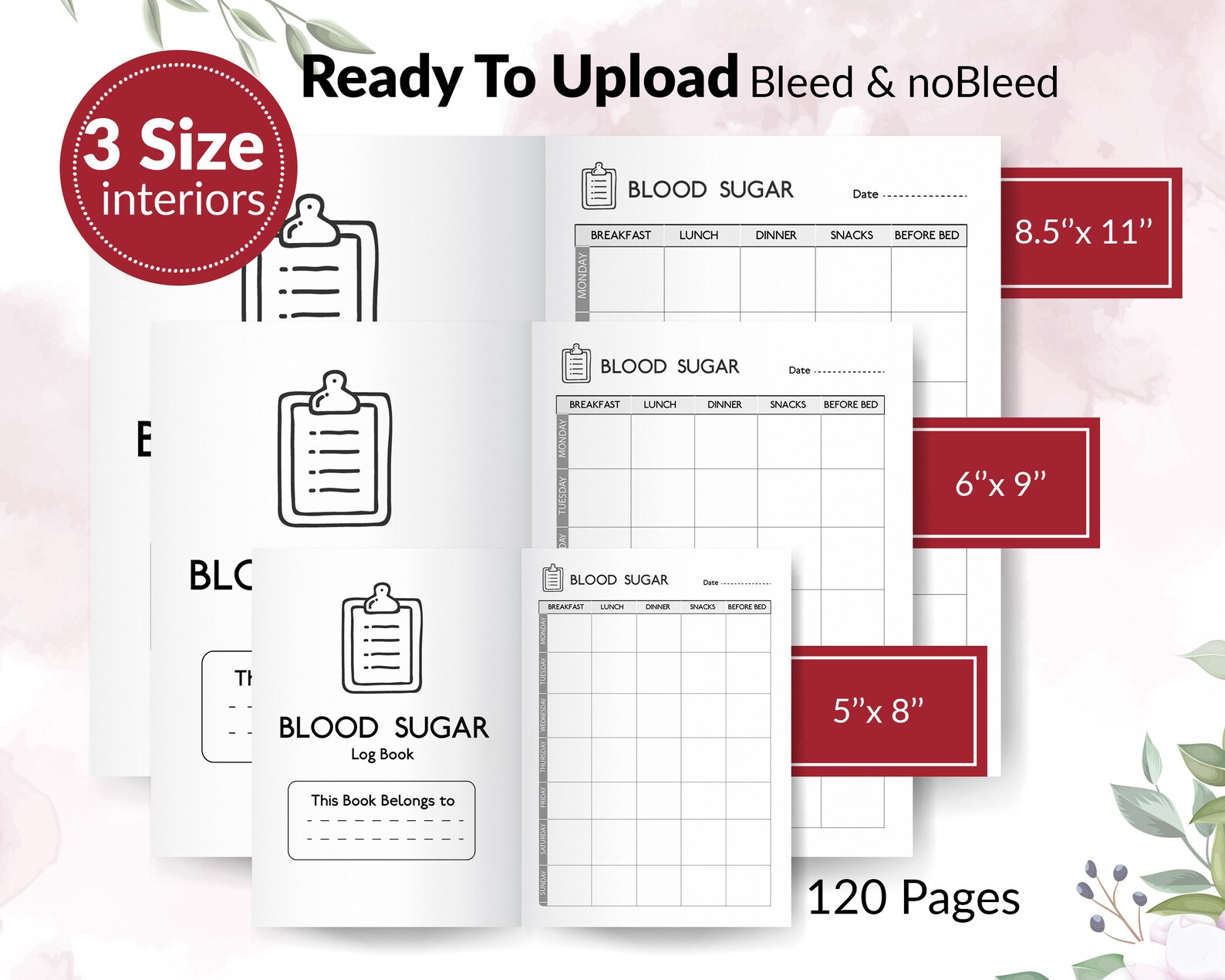Blood Sugar Log Book 120 Pages Ready to Upload PDF Commercial - Etsy