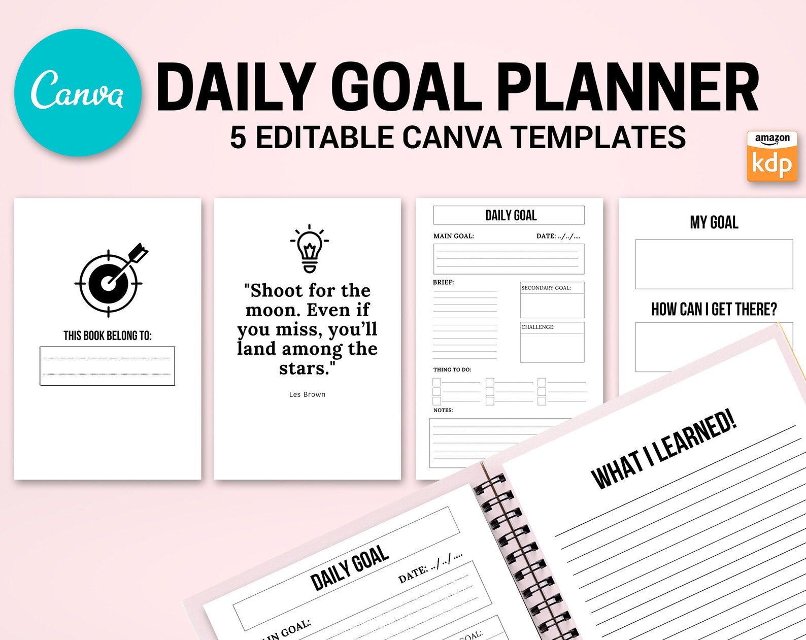 Canva Daily Goal Planner 5 Templates for Journal Canva KDP - Etsy
