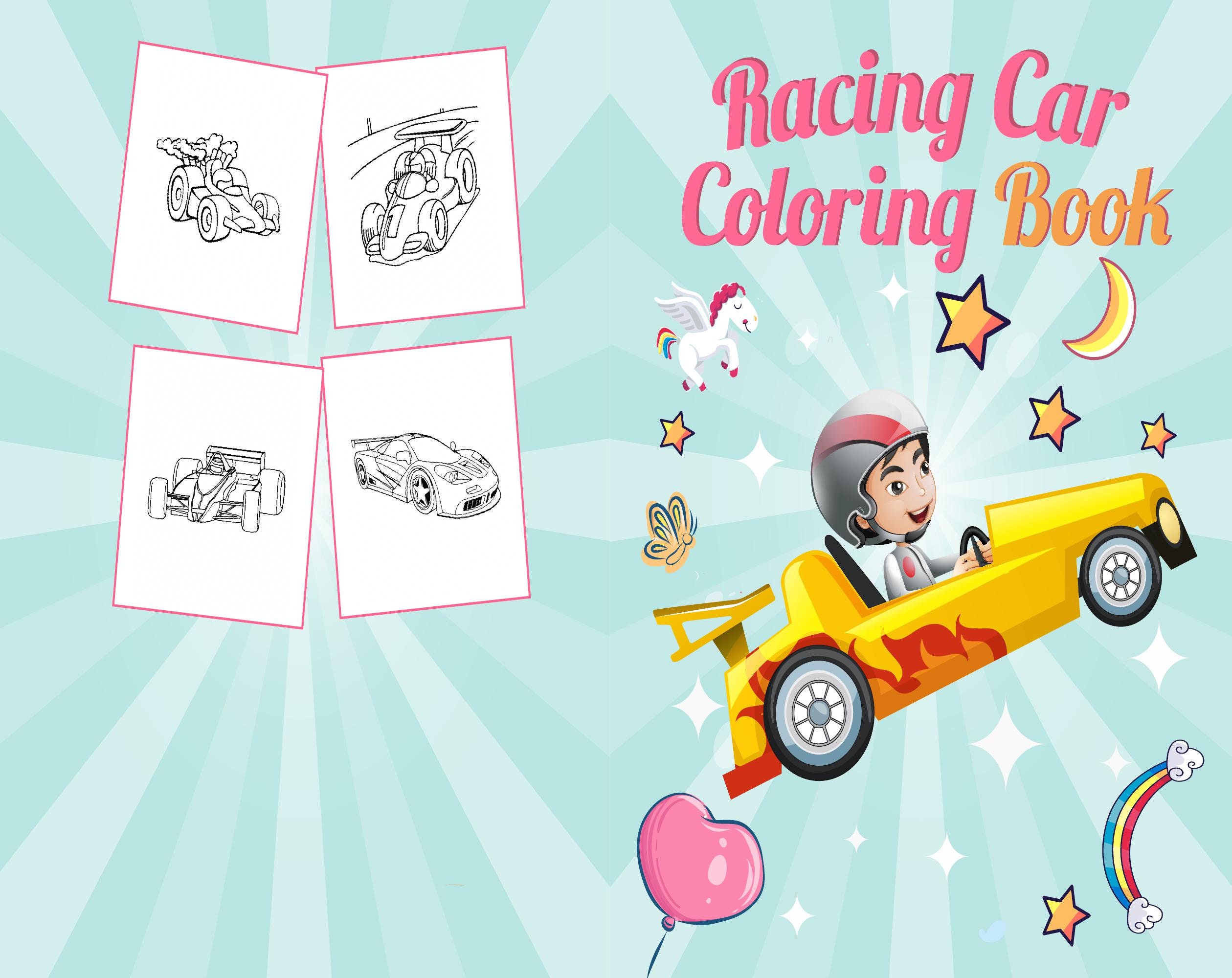 Racing Car Coloring Book for Kids 85x11 Printable PDF File - Etsy