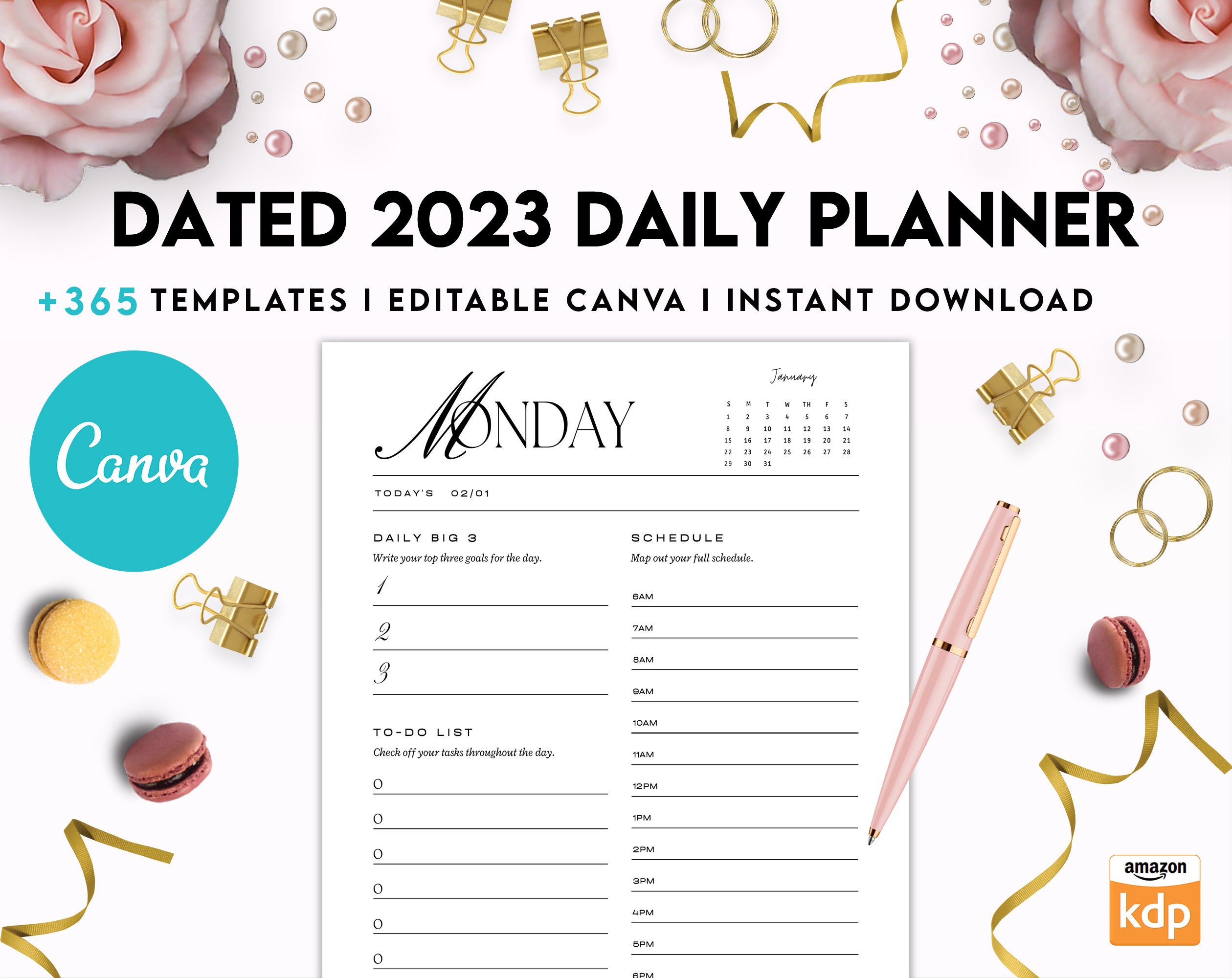 Dated 2023 Daily Planner 365 Canva Templates 8.5x11 Printable - Etsy