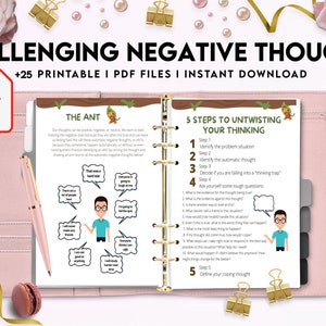 Challenging Negative Thoughts, CBT Printable Worksheets, Self Care ...