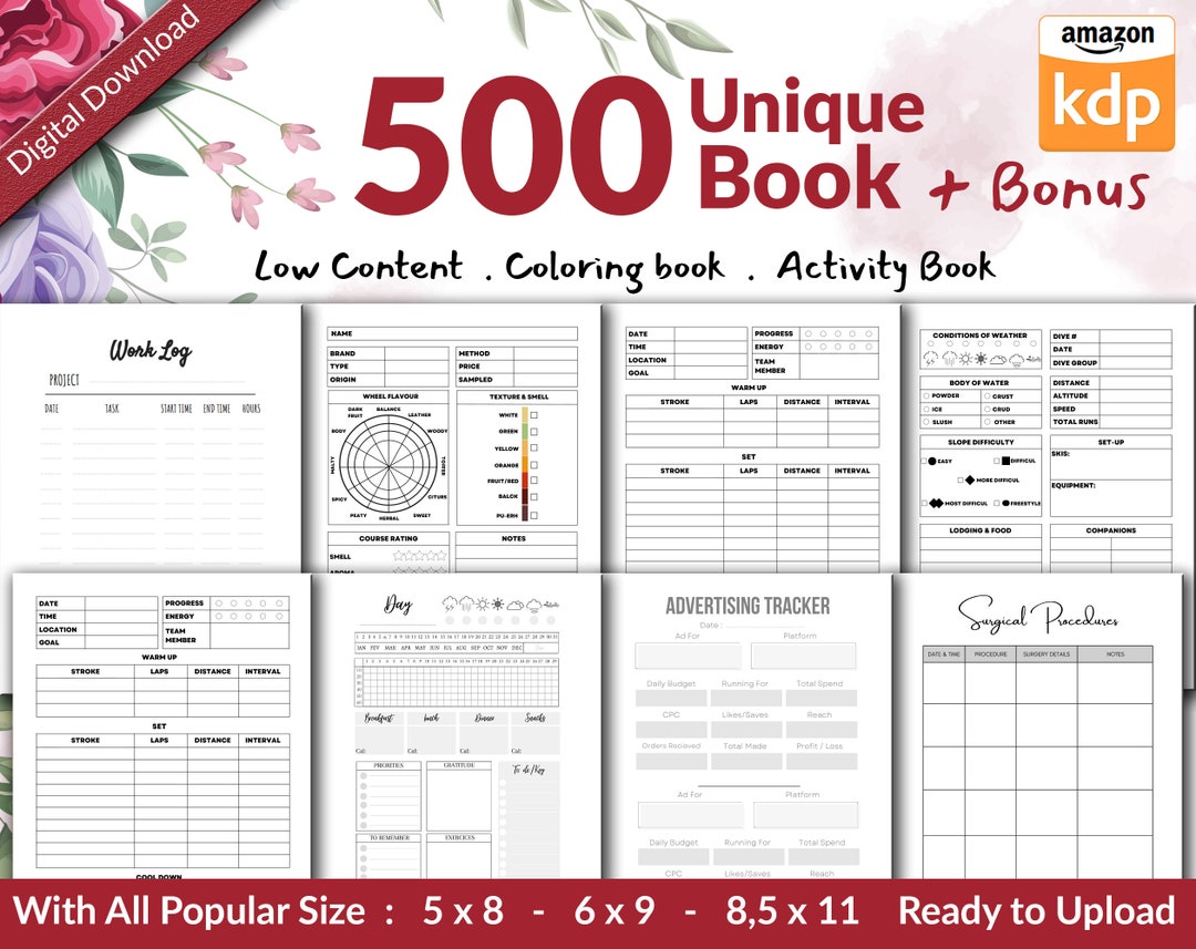 500 Unique Amazon KDP Interiors Bundle, Low Content Books Notebook ...