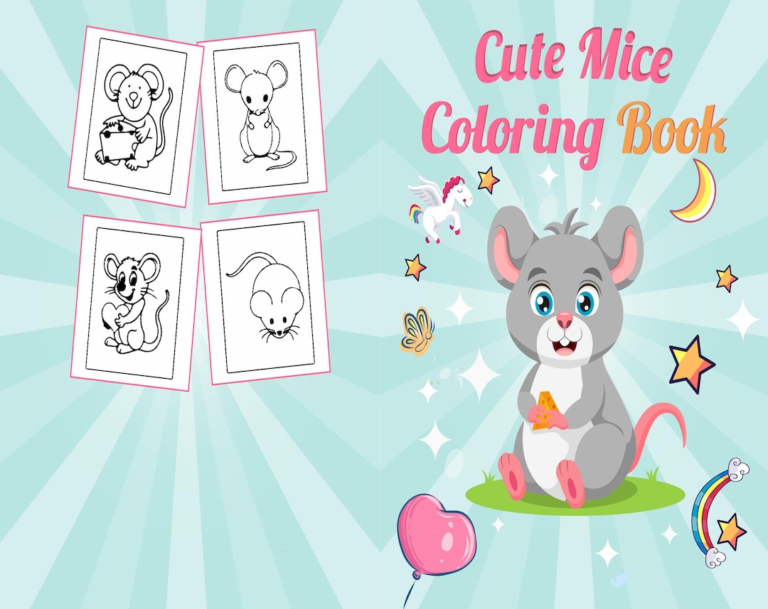 Cute Mice Coloring Book for Kids, 8,5x11 Printable PDF File Kids Cute ...
