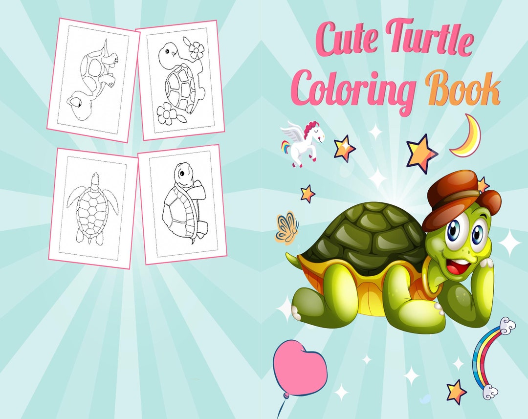 Cute Turtle Coloring Book for Kids, 8,5x11 Printable PDF File Kids Cute ...