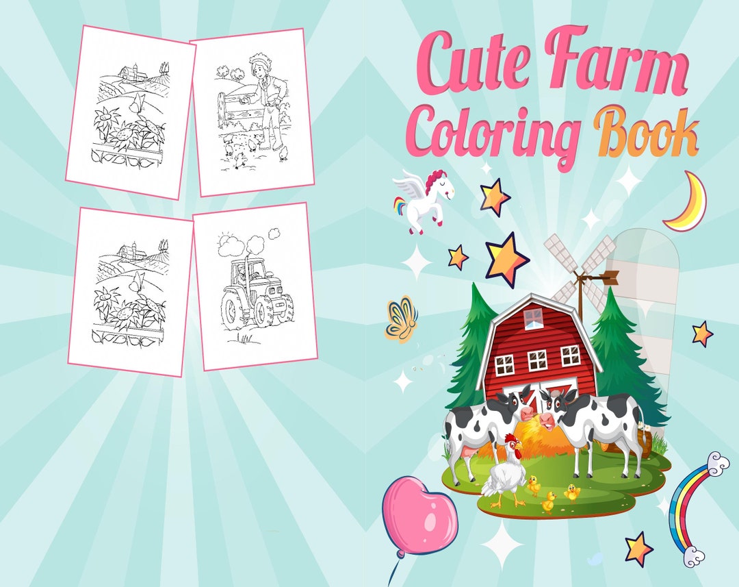 Cute Farm Coloring Book for Kids, 8,5x11 Printable PDF File Kids Cute ...