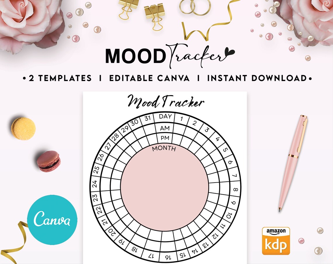 Yearly Mood Tracker Circle Templates for Journal Canva KDP - Etsy