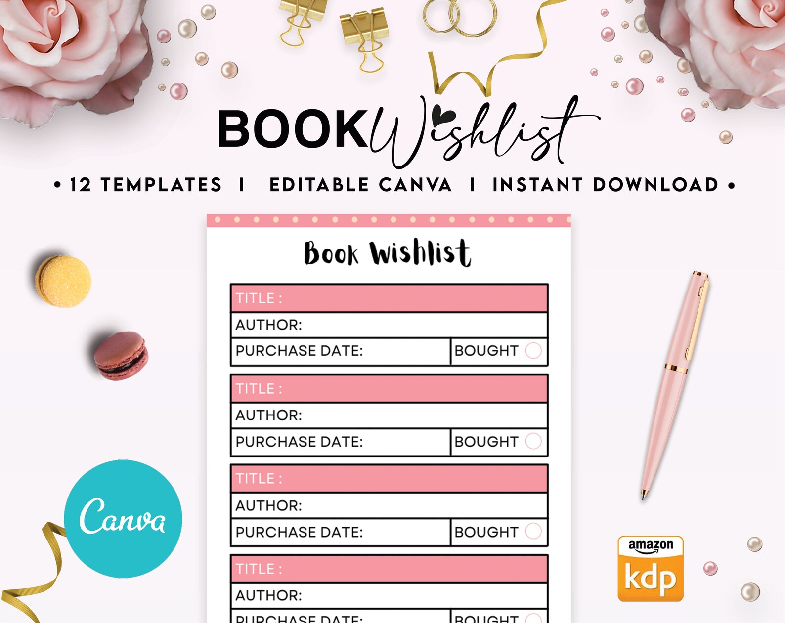 Book Planner / Logbook 12 Editable Templates for Journal, Canva KDP ...