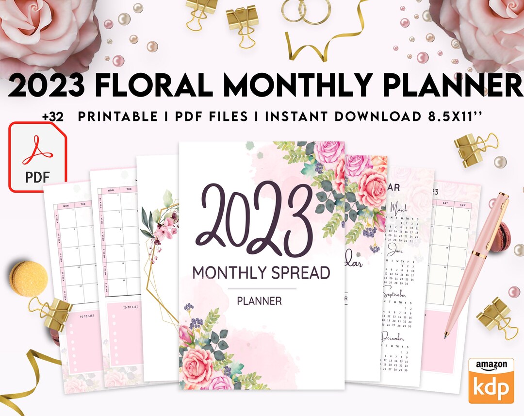 2023 Floral Monthly Planner, Dated 2023 Planner Calendar Printable ...