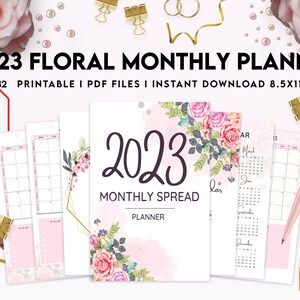 2023 Floral Monthly Planner, Dated 2023 Planner Calendar Printable ...