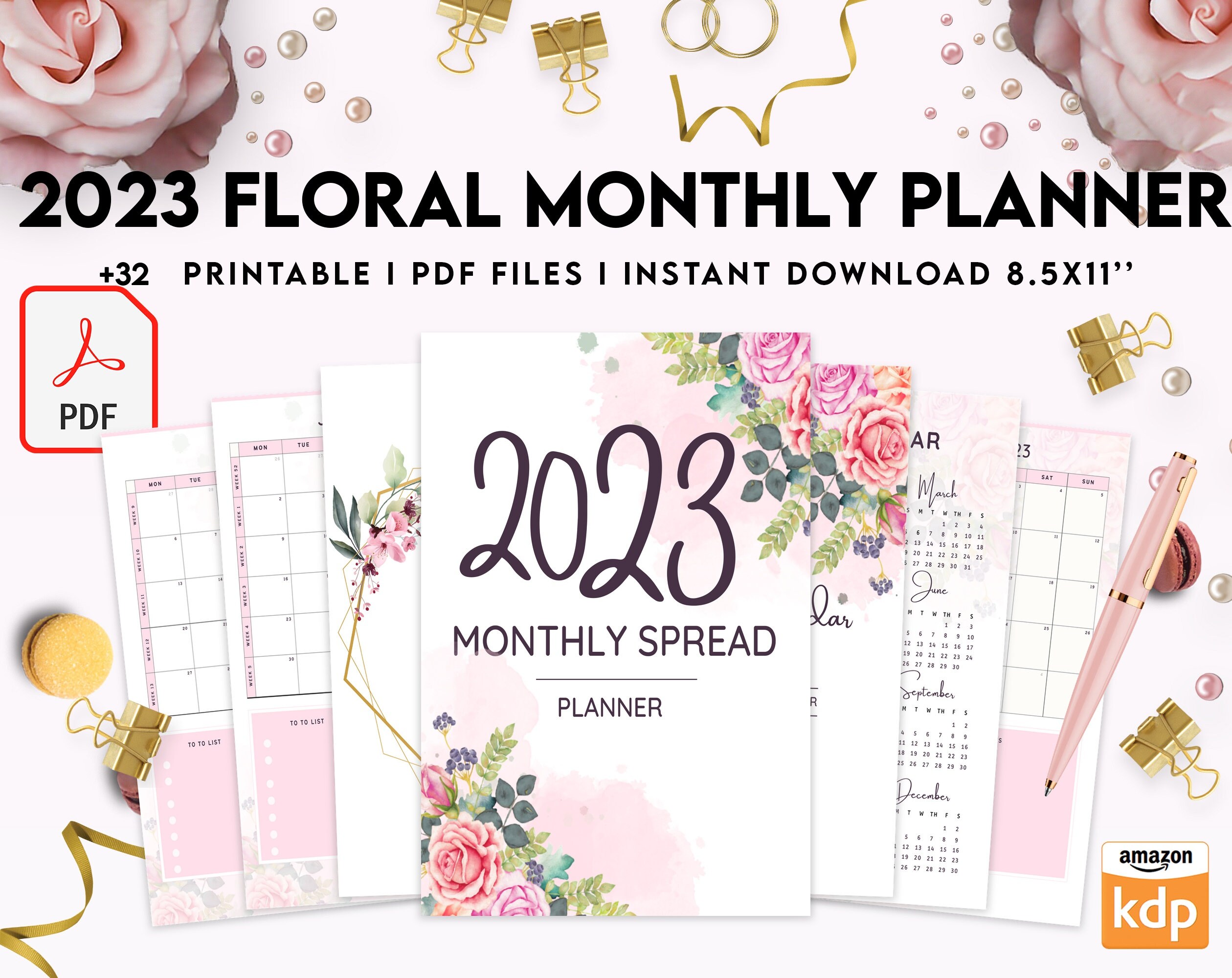 2023 Floral Monthly Planner Dated 2023 Planner Calendar - Etsy
