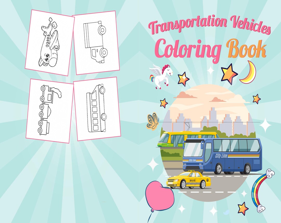Transportation Vehicles Coloring Book for Kids, 8,5x11 Printable PDF ...