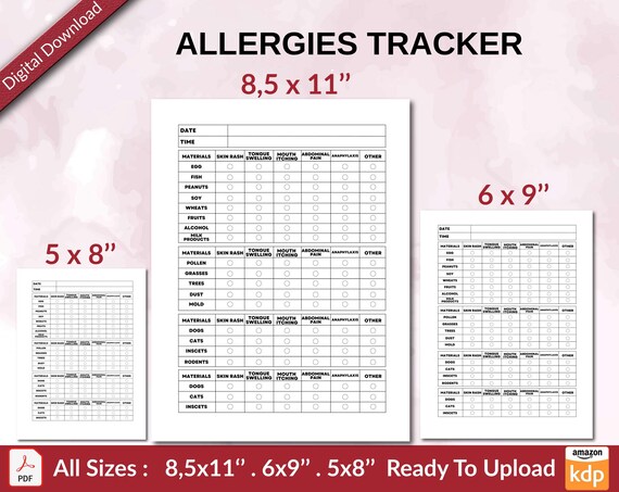 ALLERGIES Tracker 120 Pages Ready to Upload PDF Used as Low | Etsy