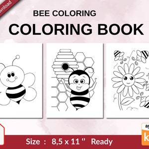 Cute Bee Coloring Book for Kids, 8,5x11 Printable PDF File Kids Cute ...