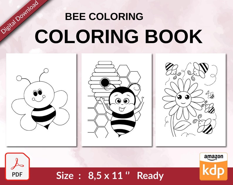 Cute Bee Coloring Book for Kids 85x11 Printable PDF File - Etsy