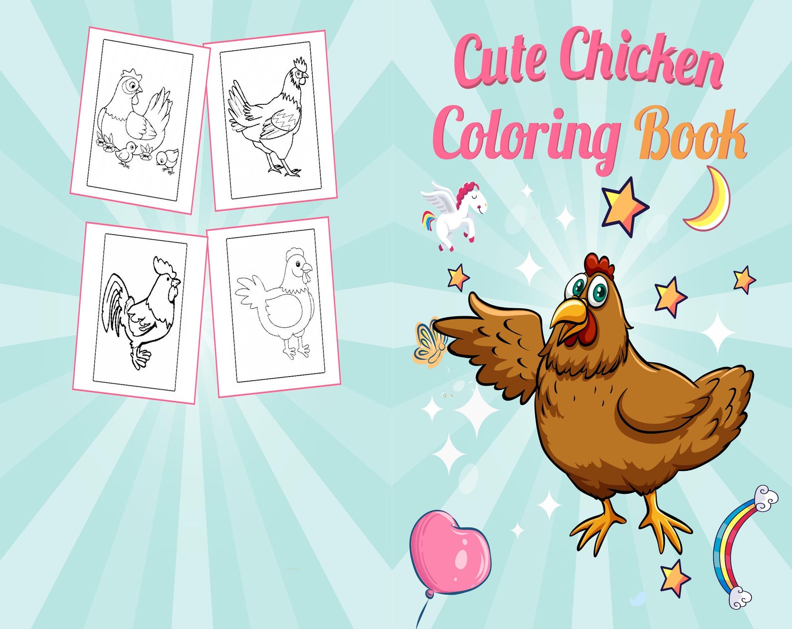 Cute Chicken Coloring Book for Kids 85x11 Printable PDF File - Etsy