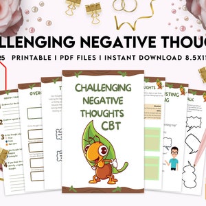 Challenging Negative Thoughts, CBT Printable Worksheets, Self Care ...