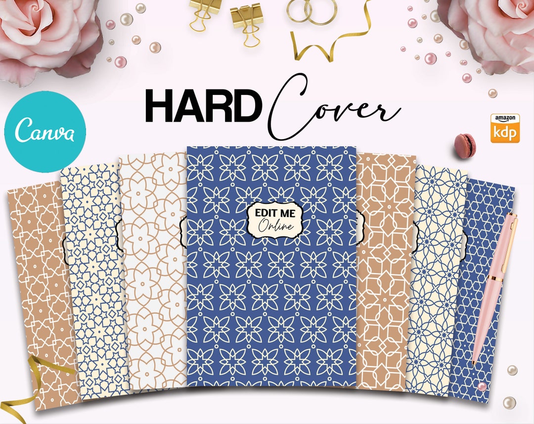7 Arabic Pattern Hardcover Template Canva Editable for Notebook ...