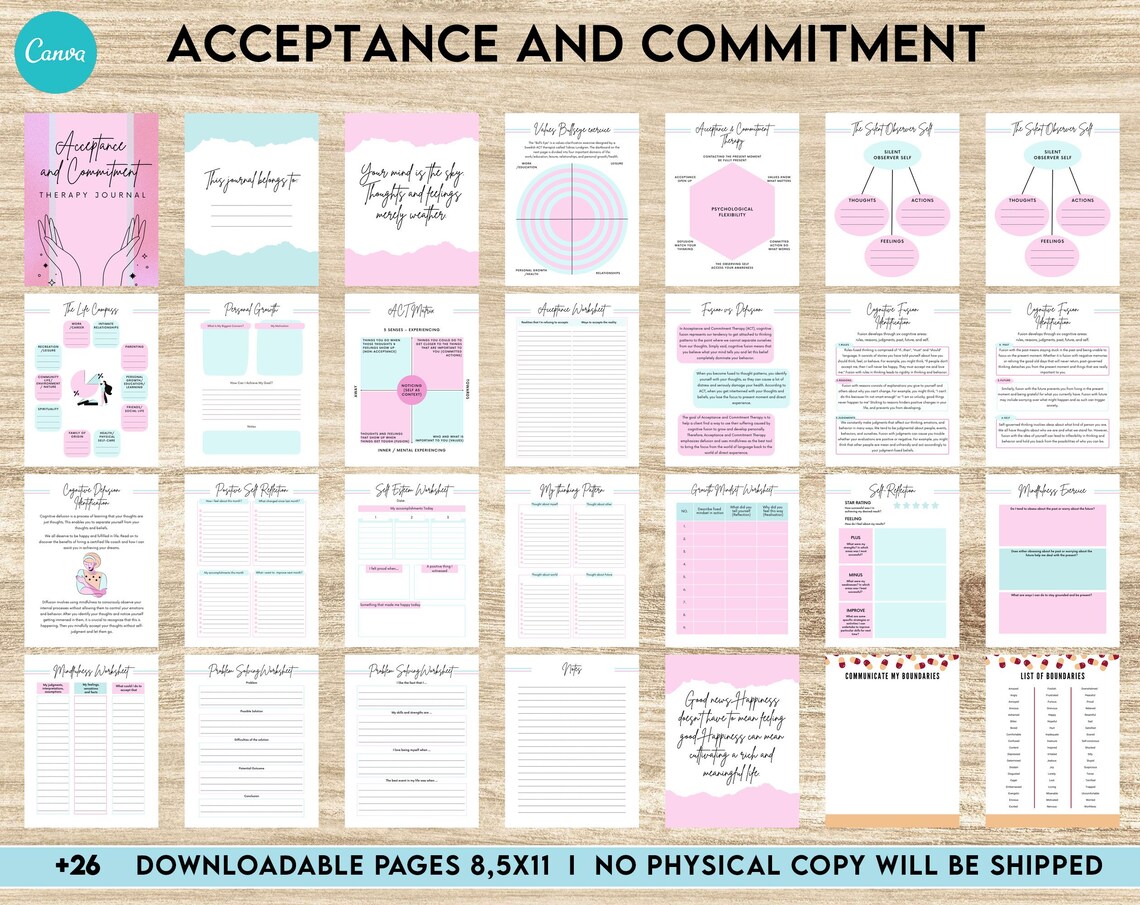 Acceptance and Commitment Therapy Journal Self Discovery - Etsy