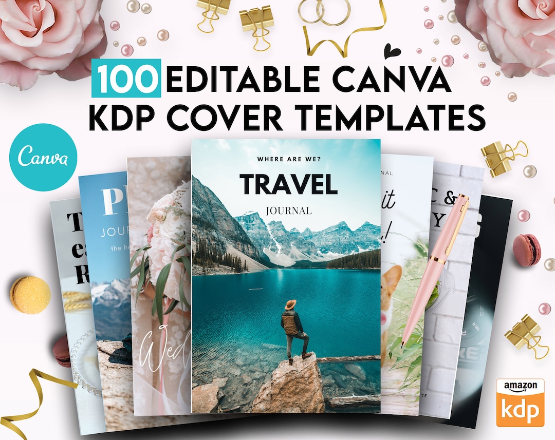 100 Editable KDP Covers Templates, Journal Covers, Editable Canva ...