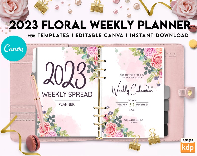 2023 Floral Weekly Planner Dated 2023 Planner Calendar - Etsy