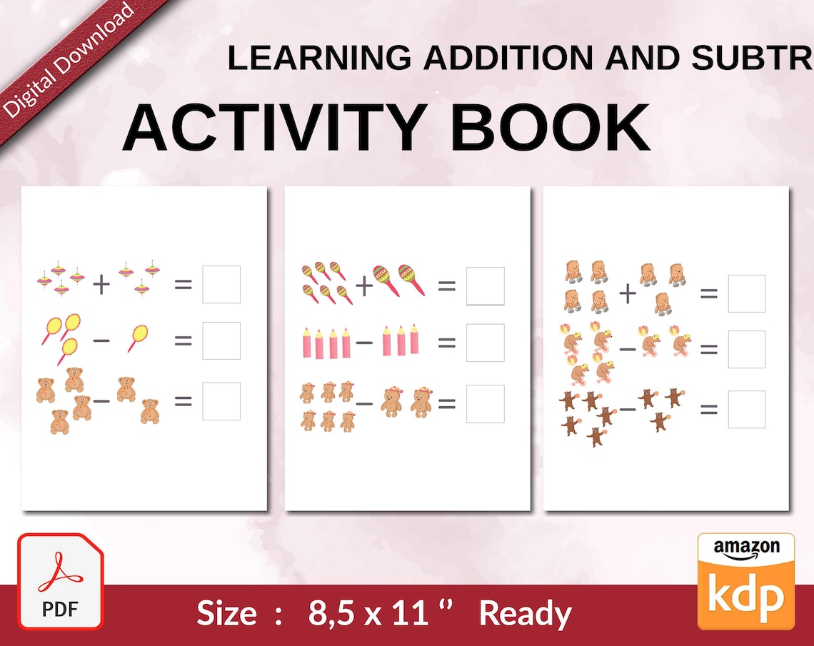 Learning Addition and Subtraction Activity Book PDF File 8.5x11 Inch ...