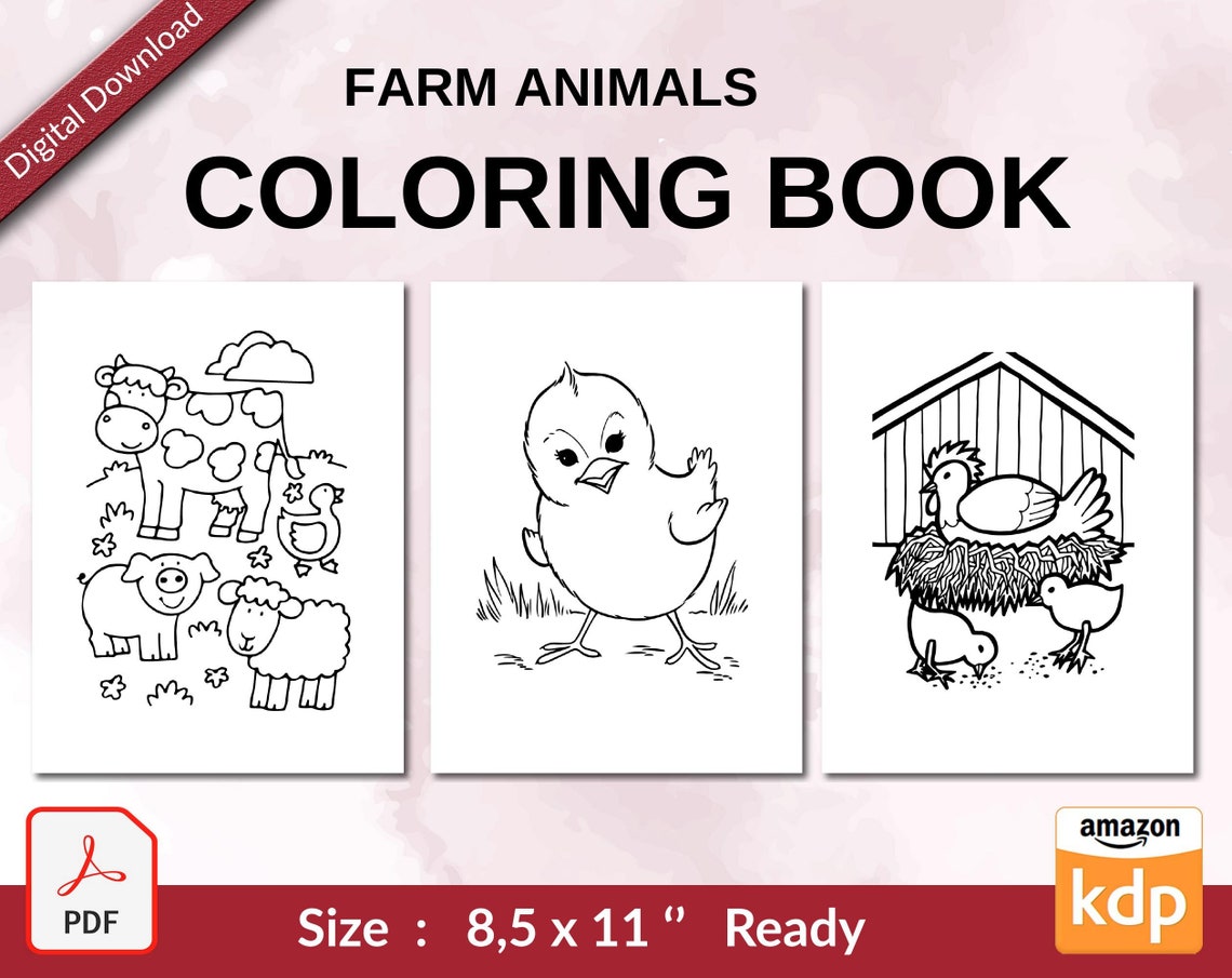 Farm Animals Coloring Book for Kids 85x11 Printable PDF File - Etsy
