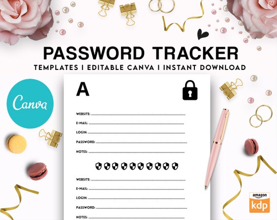 Canva Editable Password Tracker Book Template Commercial Use | Etsy