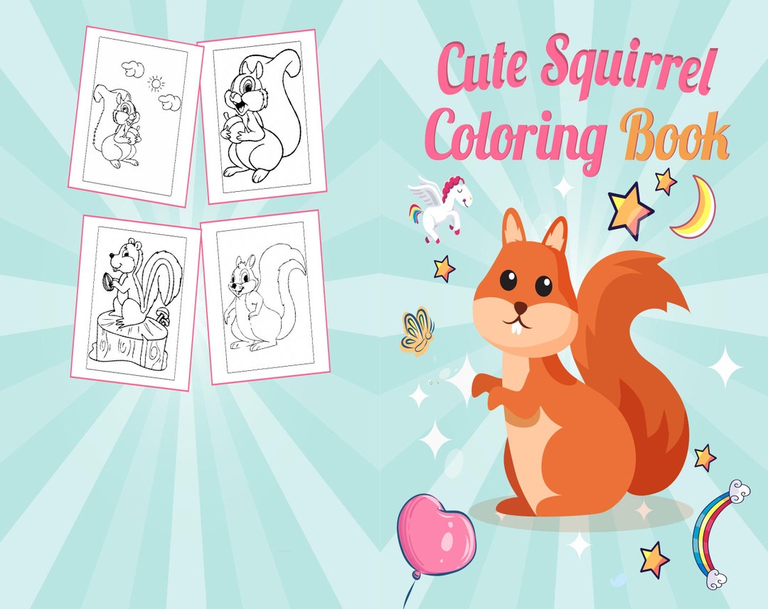 Cute Squirrel Coloring Book for Kids, 8,5x11 Printable PDF File Kids ...