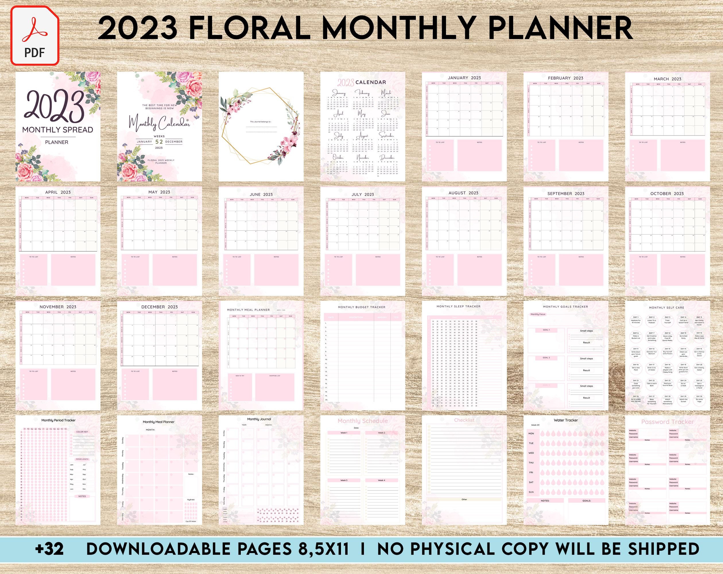 2023 Floral Monthly Planner Dated 2023 Planner Calendar - Etsy