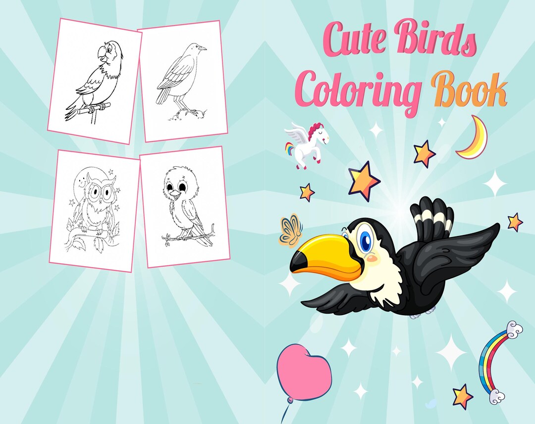 Cute Birds Coloring Book for Kids, 8,5x11 Printable PDF File Kids Cute ...