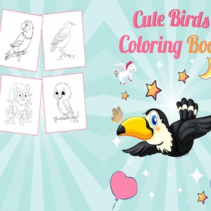 Cute Birds Coloring Book for Kids, 8,5x11 Printable PDF File Kids Cute ...