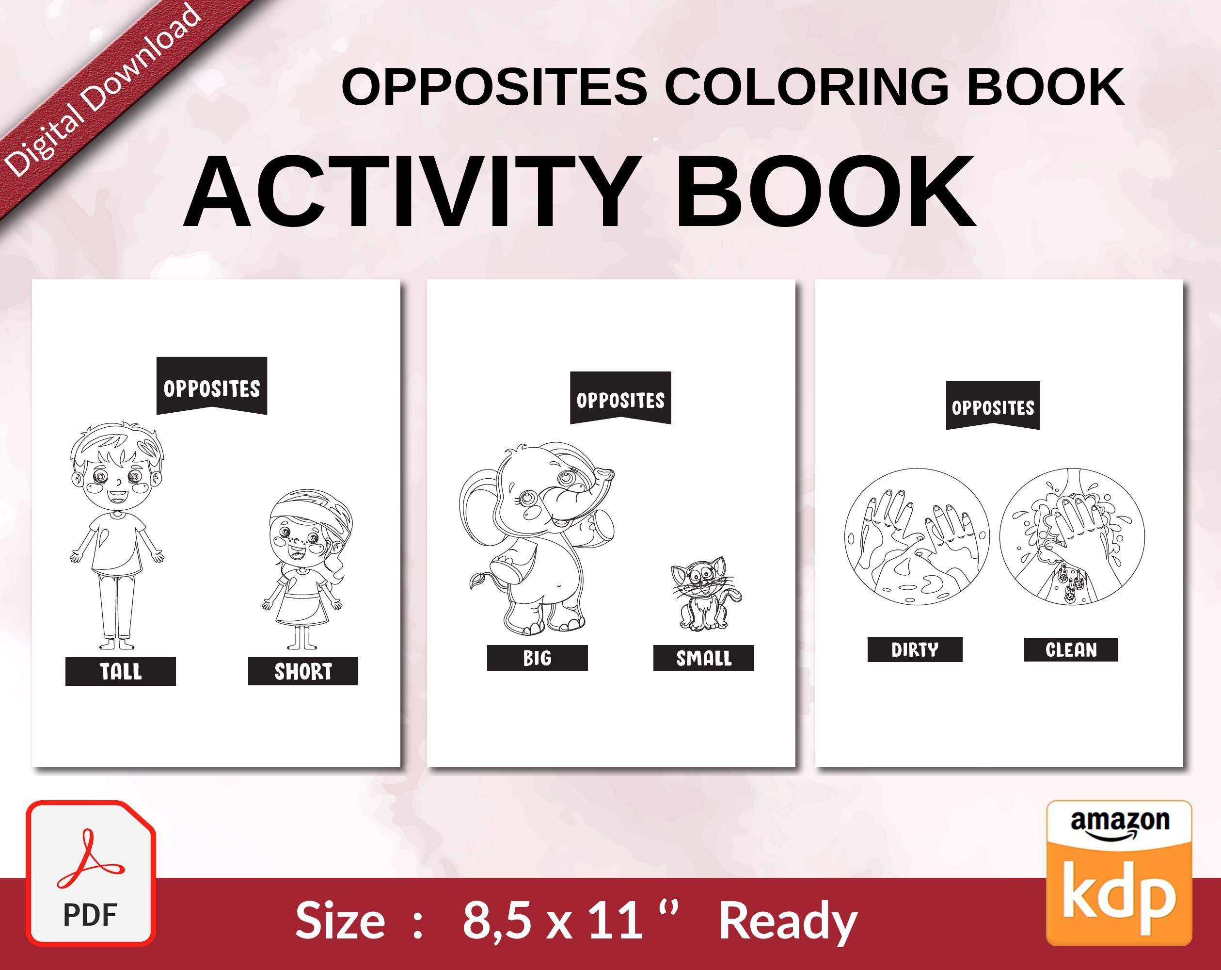 Opposites Coloring Book Activity Book PDF File 8.5x11 Inch for - Etsy