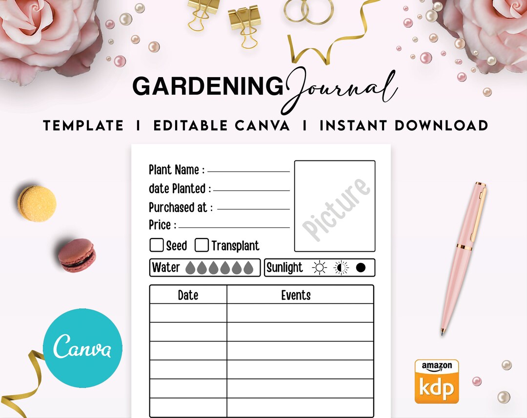 Plant Gardening Logbook Tracker Journal 6x9" Canva Editable Template ...