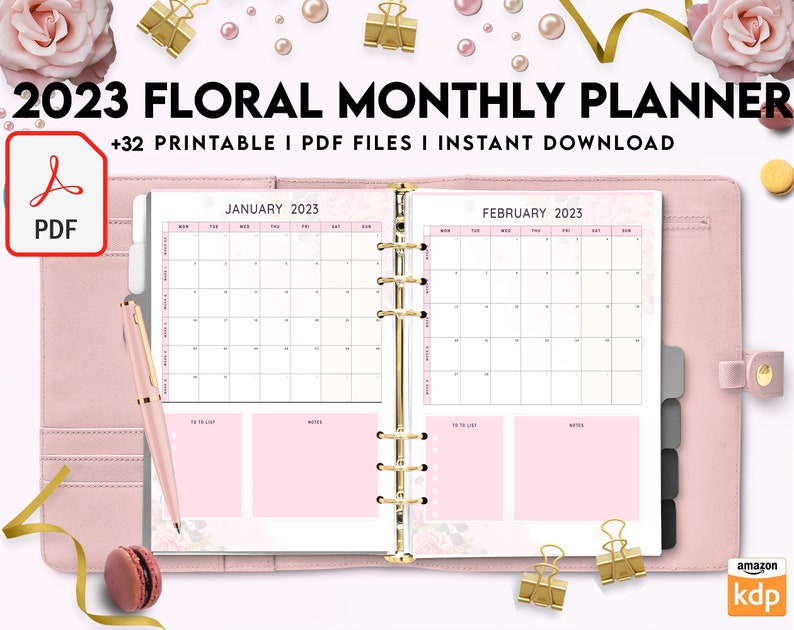 2023 Floral Monthly Planner Dated 2023 Planner Calendar - Etsy