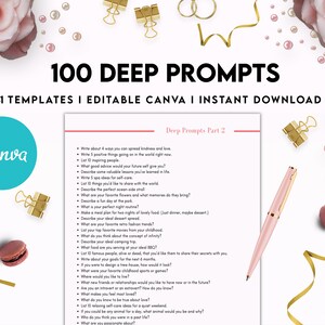 100 Journal Prompts, Deep Thought Prompts, Prompts Mental Health ...