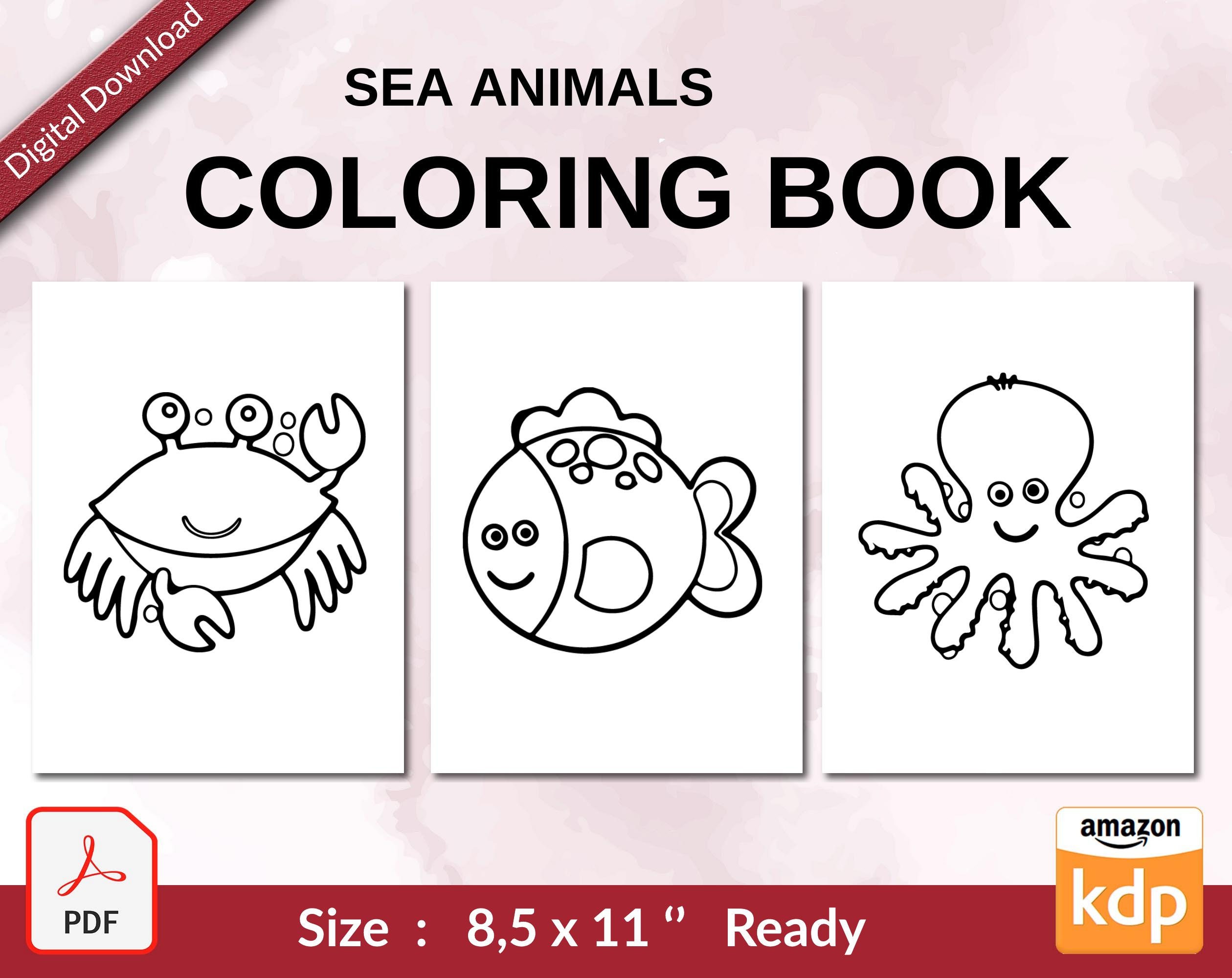 Libro para colorear de animales marinos para niños, 8,5x11 Archivo PDF ...