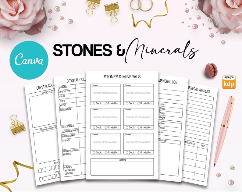 Stone Mineral Crystal Journal 6x9" Canva 5 Editable Templates, Canva ...
