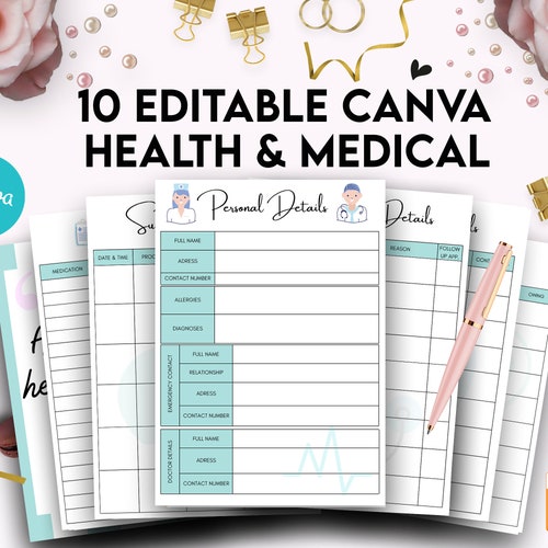 10 Editable Canva Health & Medical Planner Templates for - Etsy
