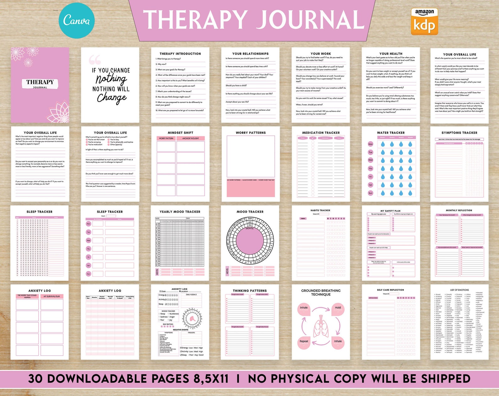 Therapy Journal With Questions Workbook 8.5x11 Canva - Etsy