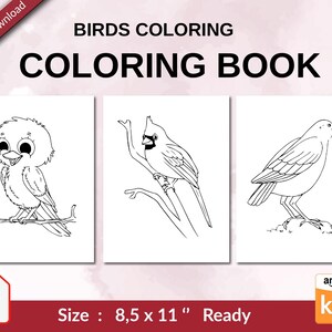 Cute Birds Coloring Book for Kids, 8,5x11 Printable PDF File Kids Cute ...