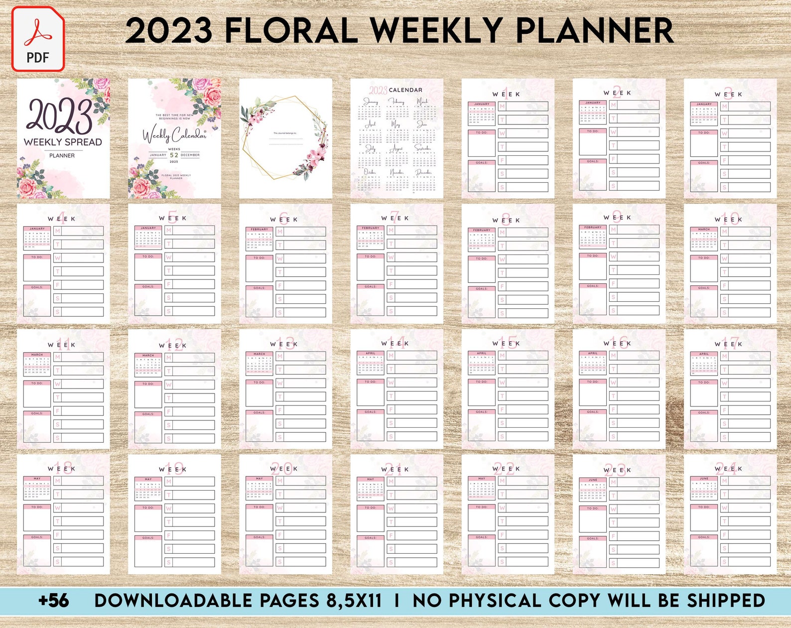 2023 Floral Weekly Planner Dated 2023 Planner Calendar - Etsy