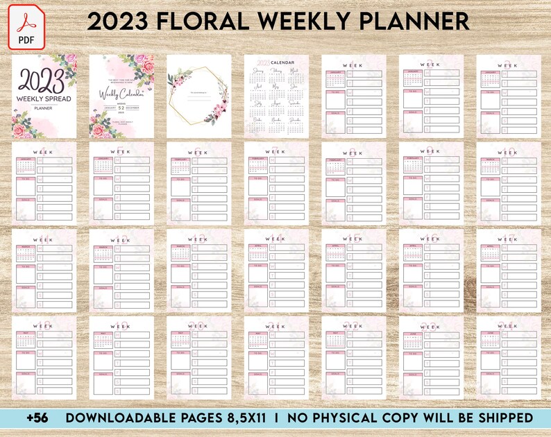 2023 Floral Weekly Planner Dated 2023 Planner Calendar - Etsy