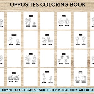 Opposites Coloring Book Activity Book PDF File 8.5x11 Inch for Kids ...