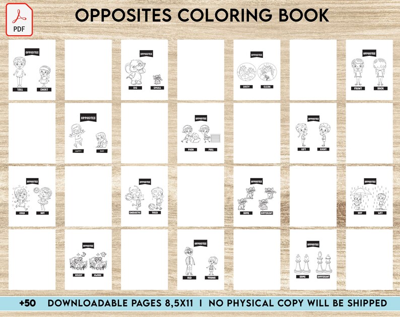 Opposites Coloring Book Activity Book PDF File 8.5x11 Inch for - Etsy