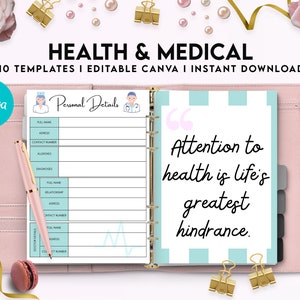 10 Editable Canva Health & Medical Planner Templates for Journal, Canva ...
