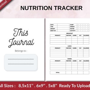 NUTRITION Tracker 120 Pages Ready to Upload PDF Used as Low Content ...