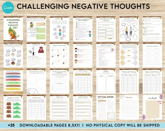 Challenging Negative Thoughts CBT Editable Templates - Etsy