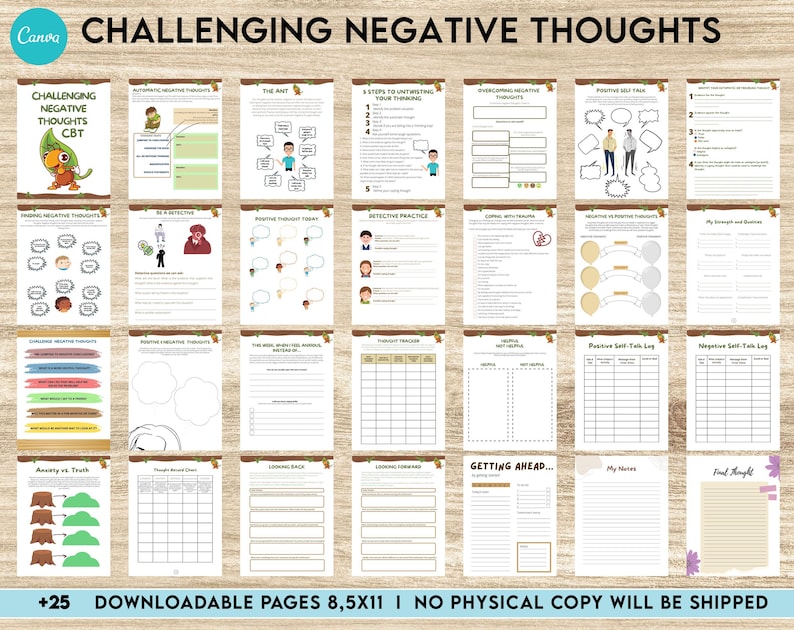 Challenging Negative Thoughts CBT Editable Templates - Etsy
