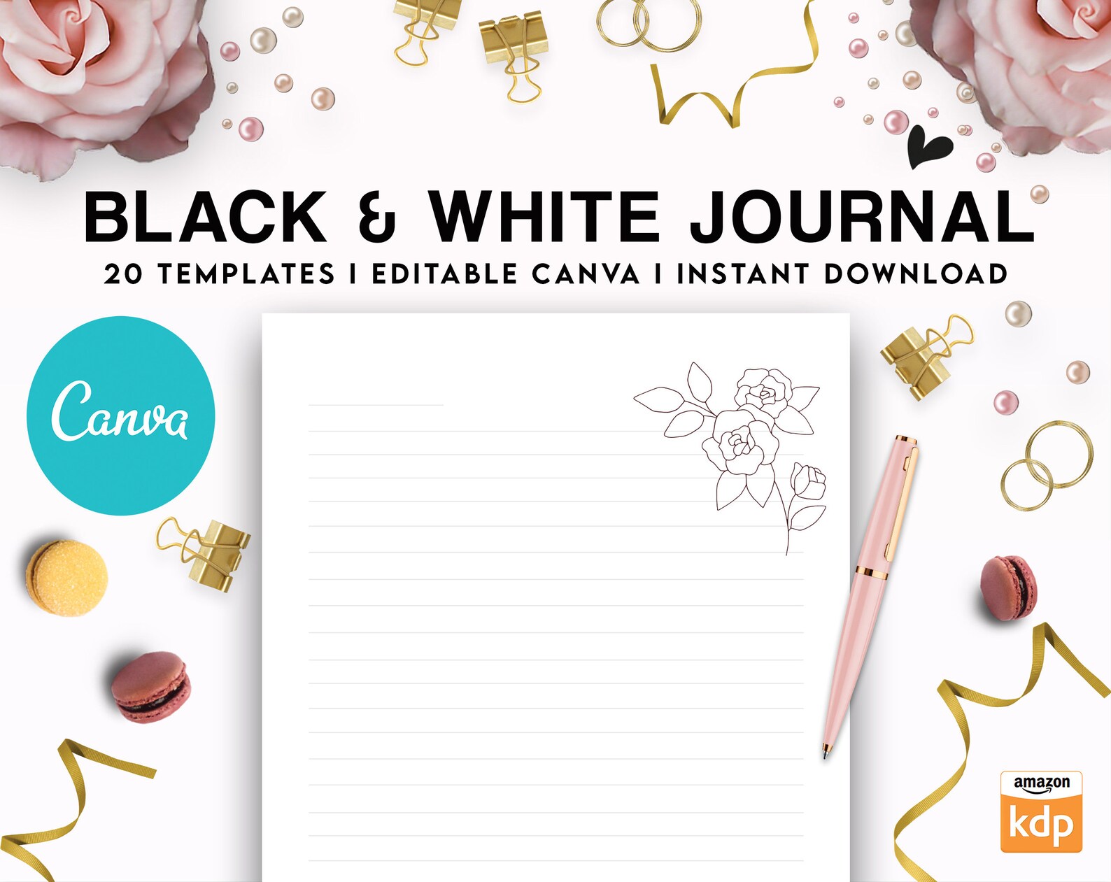 Canva Lined Flower Journal, 20 Editable Templates for Notebook, Canva ...